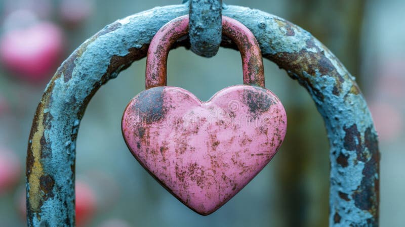 Pink Heart Shaped Lock on Rusted Metal Stock Illustration ...