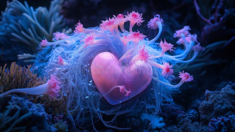 Pink Heart Shaped Sea Creature Surrounded by Tentacles Stock ...