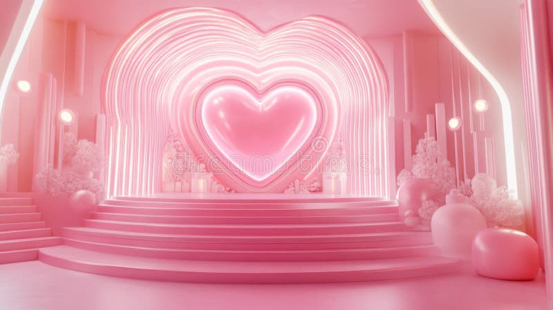 Pink Heart Shaped Stage Romantic Setting Design Stock Illustration ...