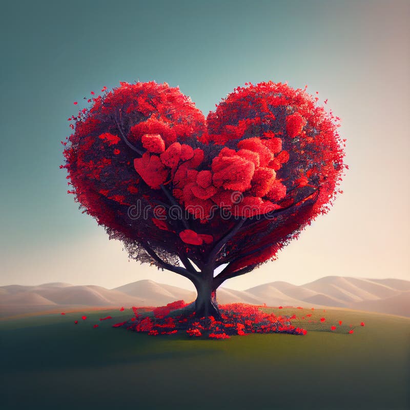 Pink Heart Shaped Tree. Generative AI Stock Illustration - Illustration ...