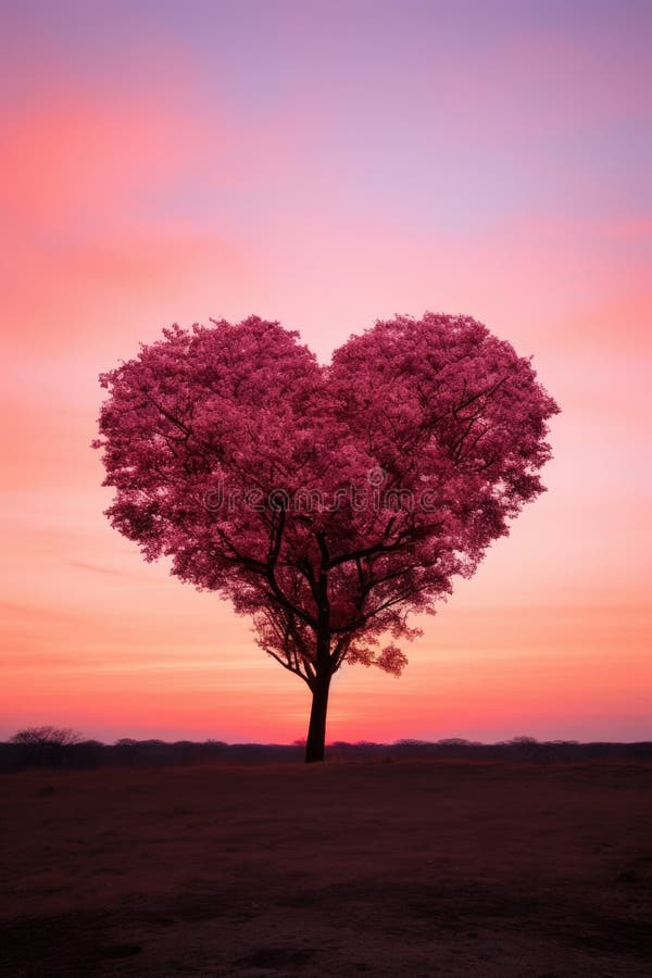 Pink Heart Shaped Tree on Sunset. AI Generated Stock Image - Image of ...