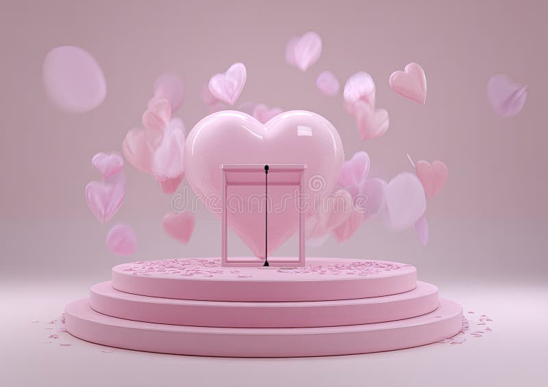 Pink Heart Stage with Floating Hearts Stock Illustration - Illustration ...