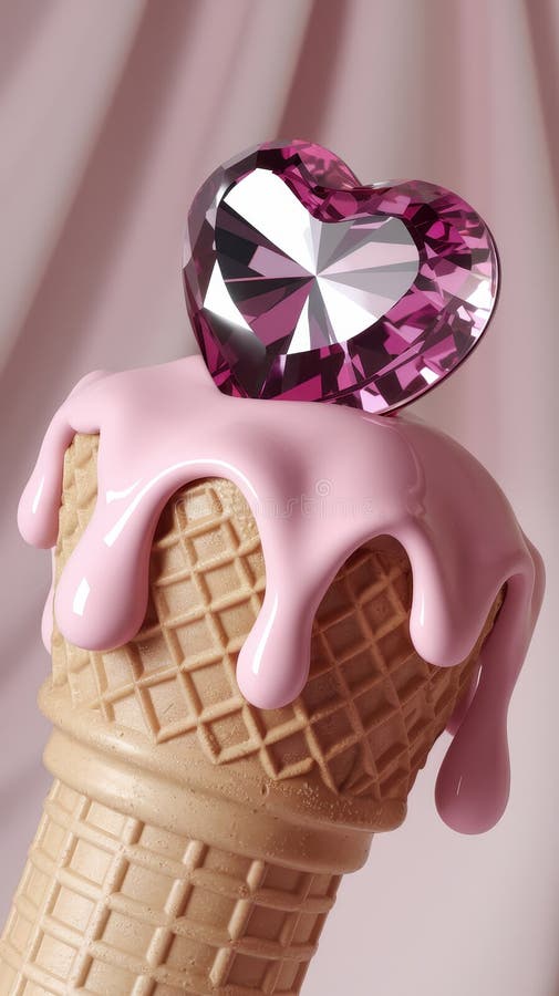 Pink Heart is on Top of a Pink Ice Cream Cone Stock Illustration ...