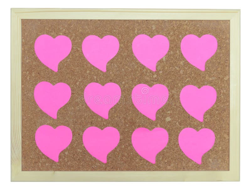 Pink Hearts on Cork Notice Board Stock Image - Image of information ...