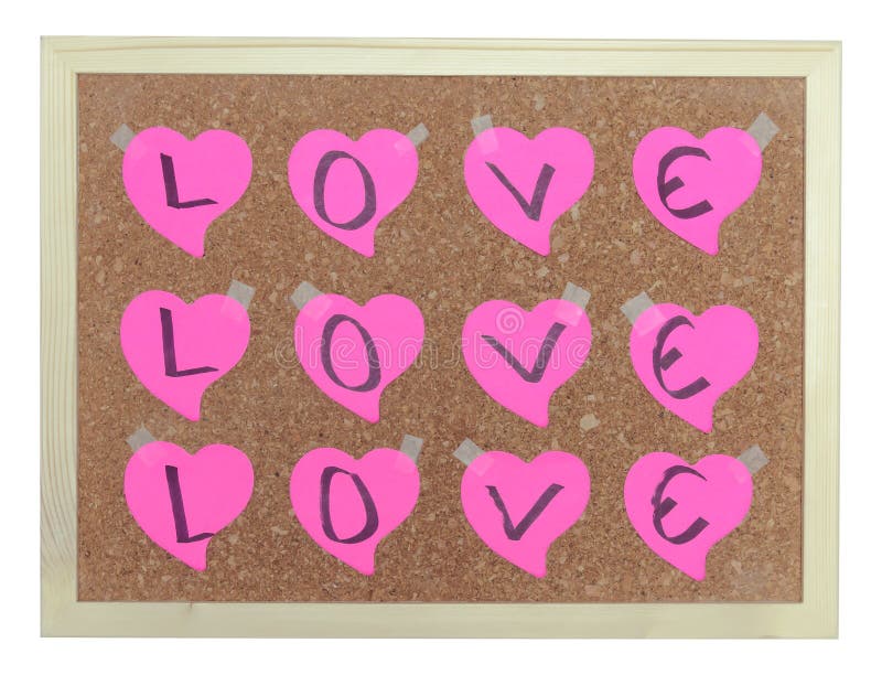 Pink Hearts on Cork Notice Board Stock Image - Image of timber, pink ...