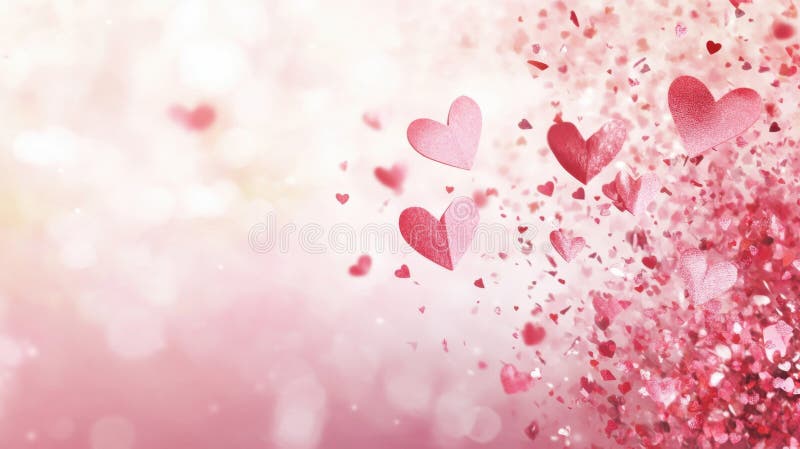 Pink Hearts Falling on a Romantic Background. Valentine Romantic Love ...