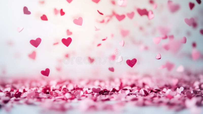 Pink Hearts Falling on White Background Stock Illustration ...