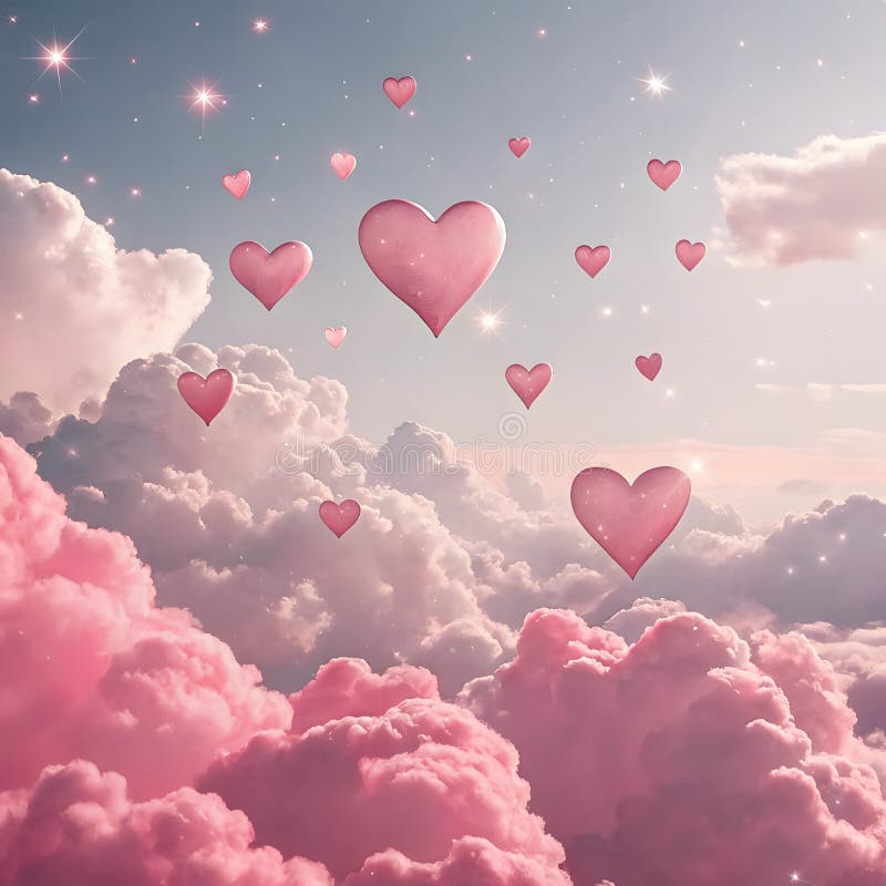 Pink Hearts Floating among Fluffy Pink Clouds Pink Ballons Stock Photo ...