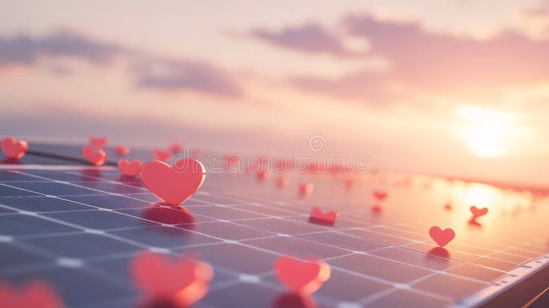 Pink Hearts on Solar Panel at Sunset Stock Illustration - Illustration ...