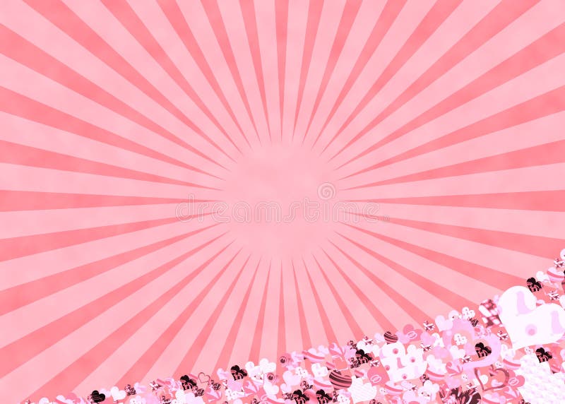 Pink Hearts and Sun Rays Background Stock Illustration - Illustration ...