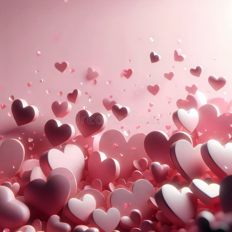 Pink Hearts of Various Sizes Float and Fall on a Soft Pink Background ...