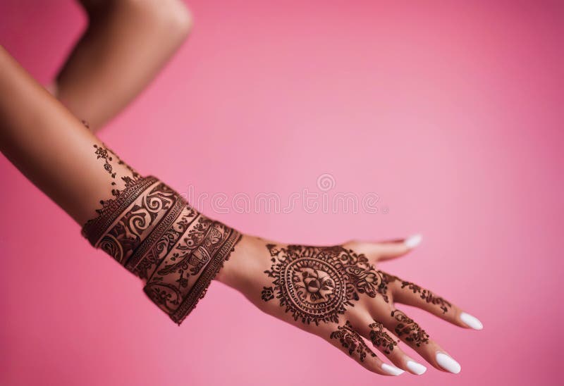 Pink Henna Hand Beautiful Tattoo Wrist Background Stock Illustration ...