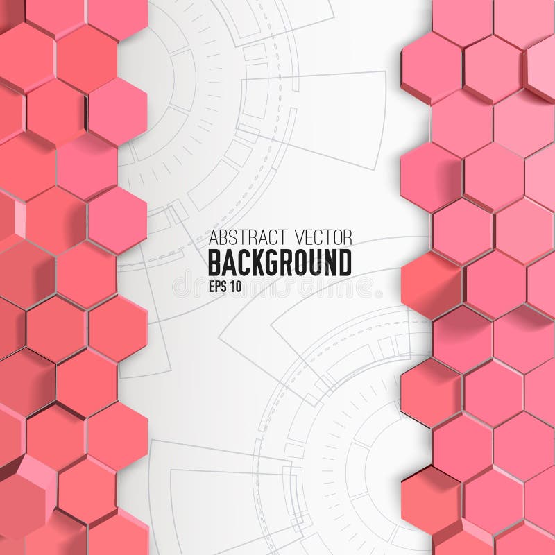 Pink Hexagons Background with Engineering Drawings Stock Vector ...