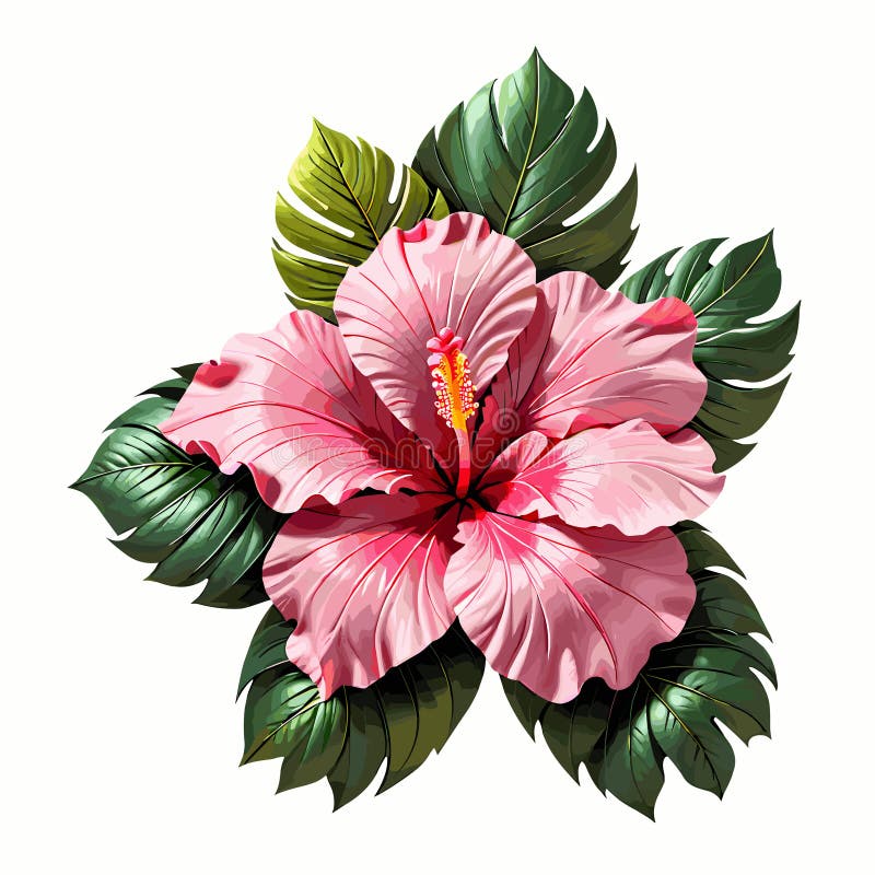 Stunning Pink Hibiscus Flower Illustration Vector Stock Vector ...
