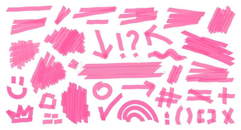 Pink Highlight Brush Underlines, Strokes. Isolated Elements. Stock ...