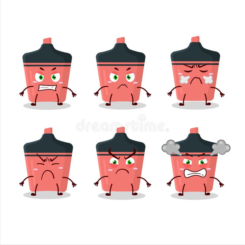 Pink Highlighter Cartoon Character with Various Angry Expressions Stock ...
