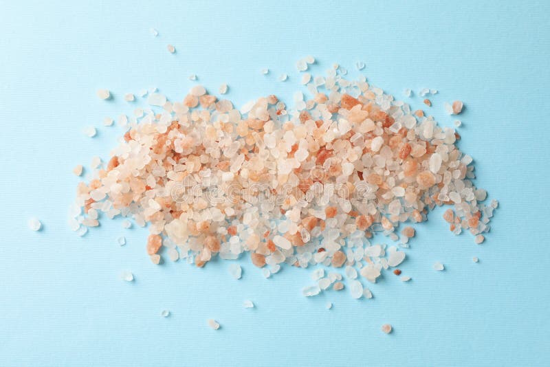 Pink Himalayan Salt on Blue Background, Top View Stock Photo - Image of ...