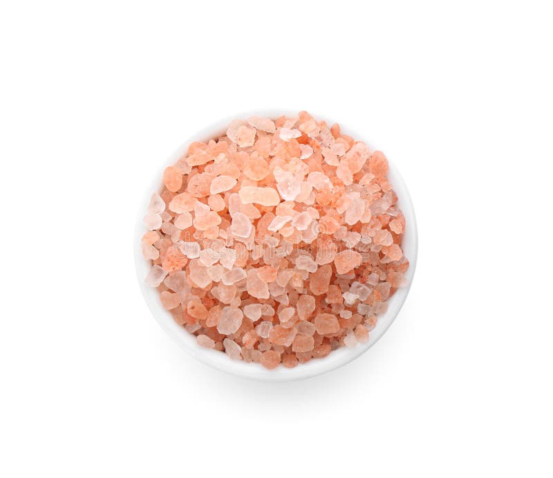 Pink Himalayan Salt in Bowl Isolated, Top View Stock Image - Image of ...