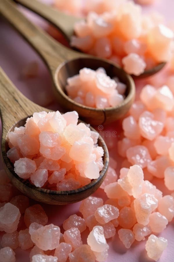 Pink Himalayan Salt Crystals Rustic Wooden Spoons, Artisan, Pink Stock ...