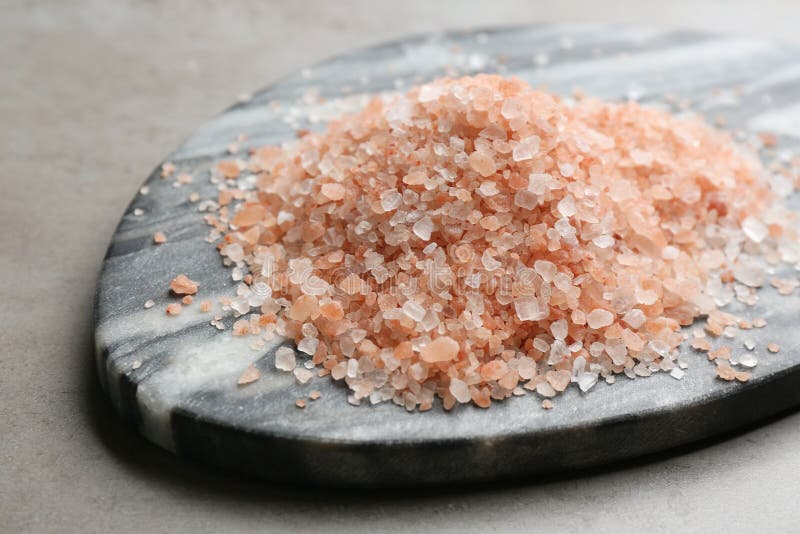 Pink Himalayan Salt on Grey Table Stock Photo - Image of crystal, rock ...