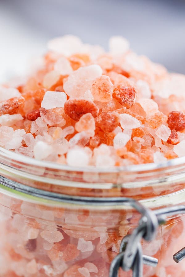 Pink himalayan salt in jar stock image. Image of salt - 265584687