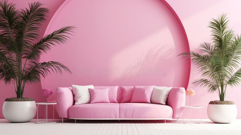 Pink Home Interior Design in Minimalistic and Barbie Style with Palms ...