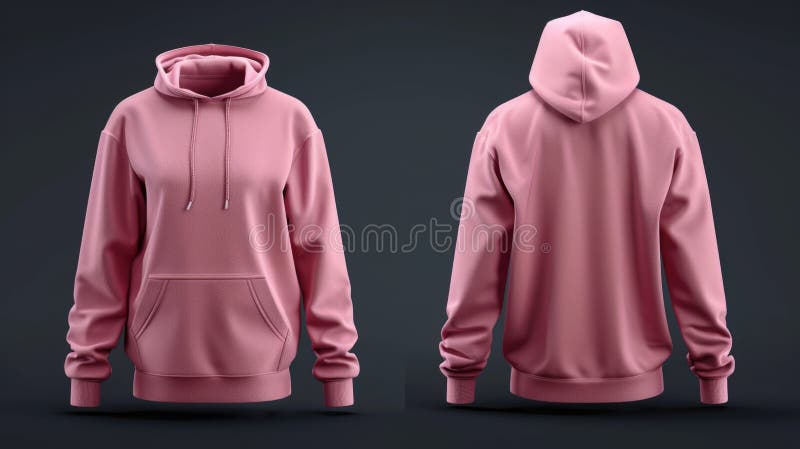 Pink Hoodie, Front and Back View on Black Background Stock Illustration ...