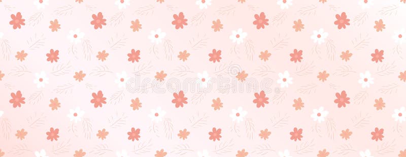 Pink Horizontal Frame with Simple Painted White and Pale Pink Flowers ...