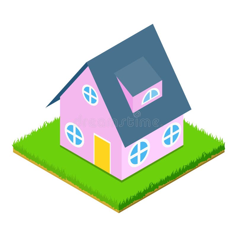 Pink House Icon, Isometric 3d Style Stock Illustration - Illustration ...