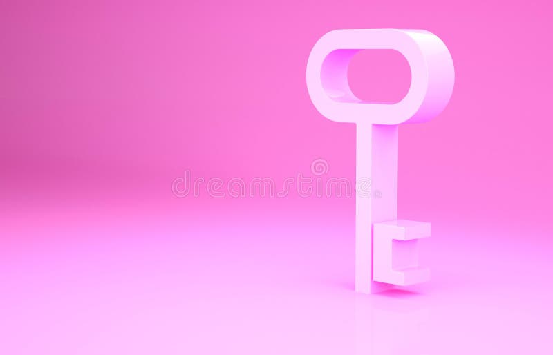 Pink House Key Icon Isolated on Pink Background. Minimalism Concept ...