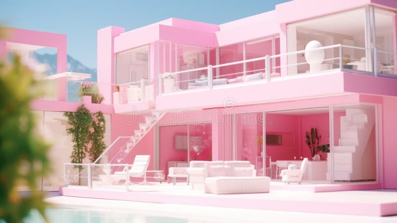 A Pink House with a Pool in Front. Ideal for Real Estate or Vacation ...