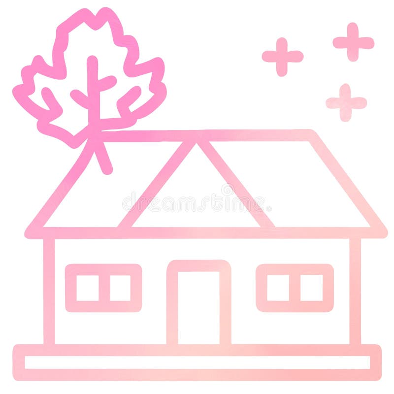 Pink House with Tree and Plus Sign Flat Icon , Autumn Stock ...