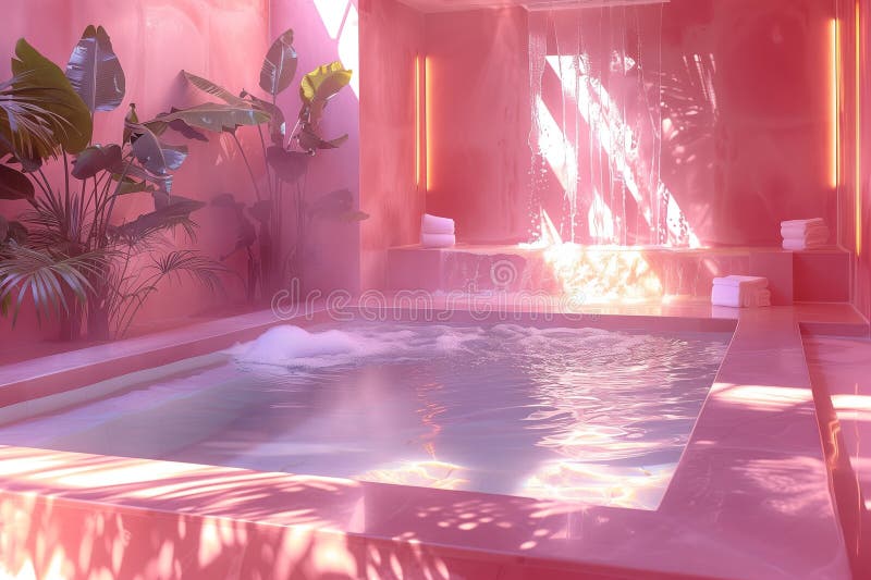 Pink Spa Oasis with Foliage AI Generated Stock Illustration ...