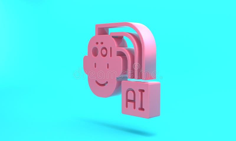 Pink Humanoid Robot Icon Isolated on Turquoise Blue Background ...