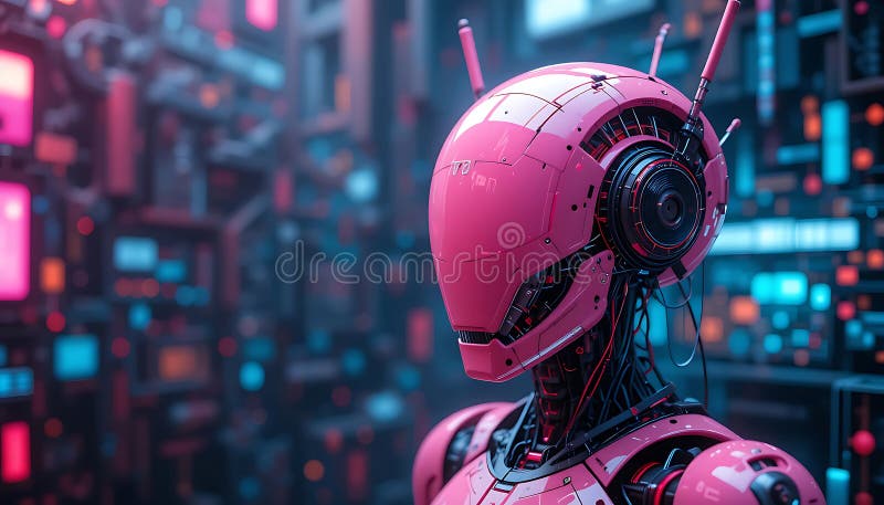 Pink Humanoid Robots in a Neon-lit, High-tech Environment. AI Robots ...