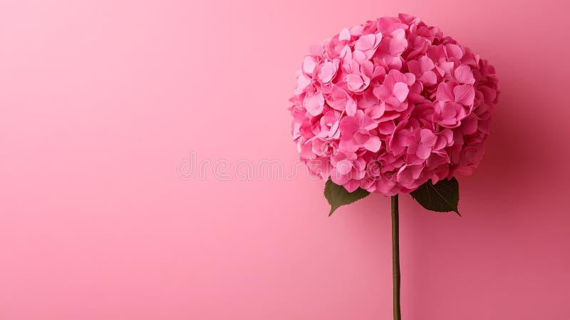 Pink Hydrangea Flower on a Single Stem, Isolated on a Pink Background ...