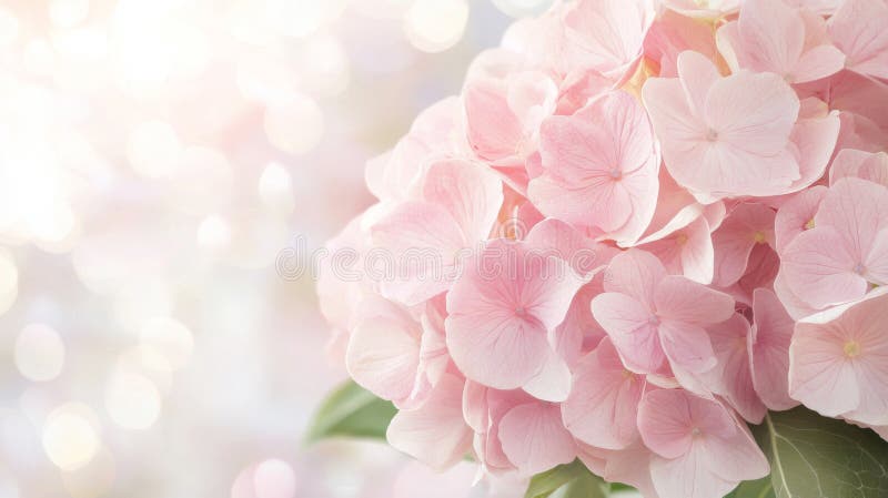 Pink Hydrangea Flowers Background with Soft Lighting, Copy Space Stock ...