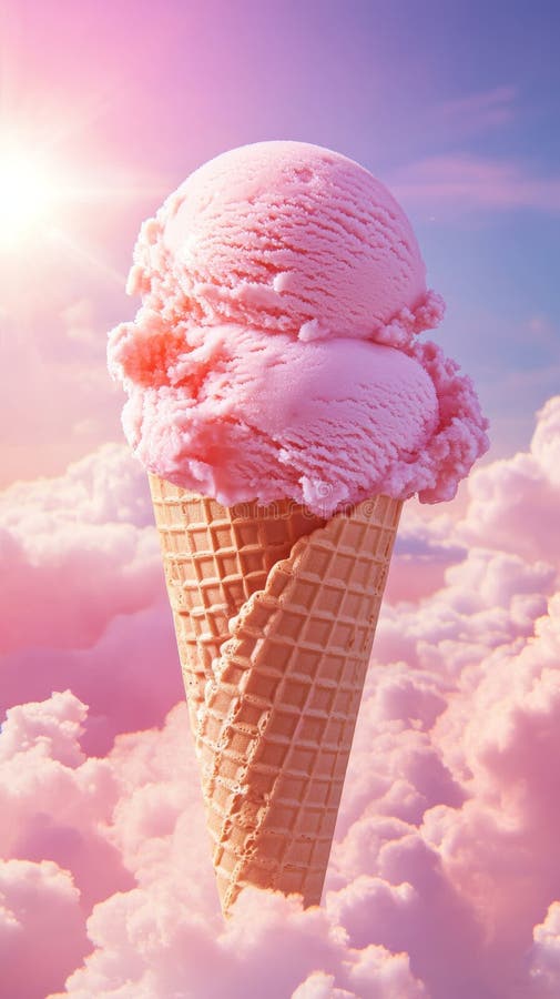 Pink Ice Cream Cone Against a Dreamy Sky Stock Image - Image of serve ...