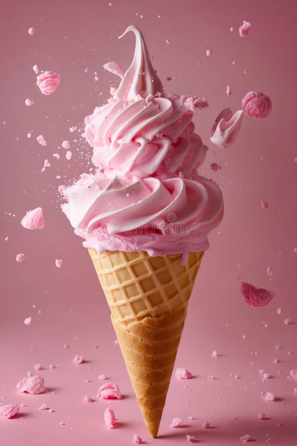 A Pink Ice Cream Cone with Pink Frosting in it. Generative AI Stock ...