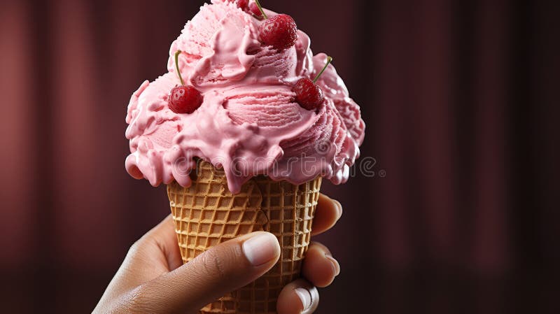 A Pink Ice Cream Cone. Generative AI. Stock Illustration - Illustration ...