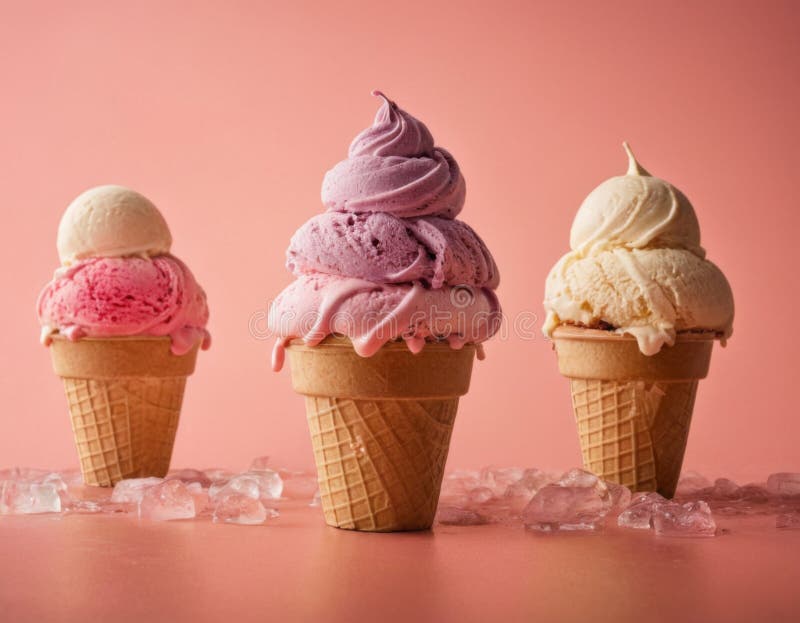 A Pink Ice Cream Cone with Pink Ice Cream and Pink Ice Cream Scoops ...