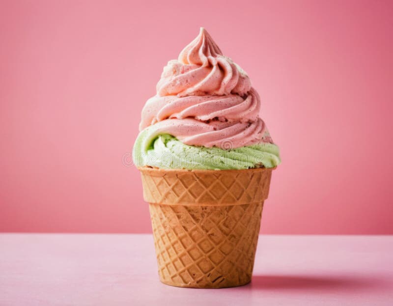 A Pink Ice Cream Cone with Pink Ice Cream and Pink Ice Cream Scoops ...