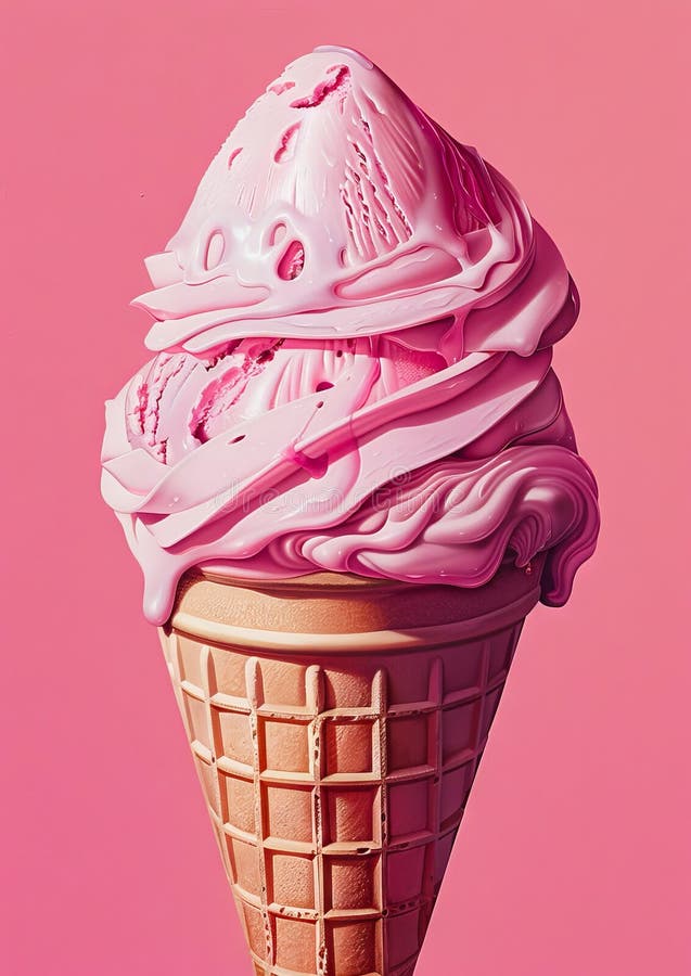 A Pink Ice Cream Cone with White Icing Stock Photo - Image of creams ...
