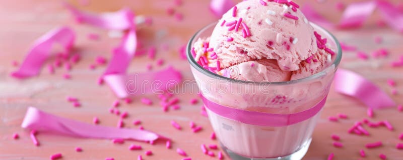 A Pink Ice Cream in a Glass with Pink Ribbon Stock Illustration ...