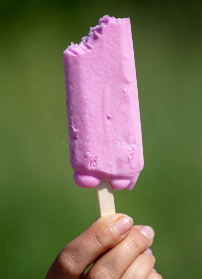 Pink ice cream in hand stock photo. Image of strawberry - 257135600