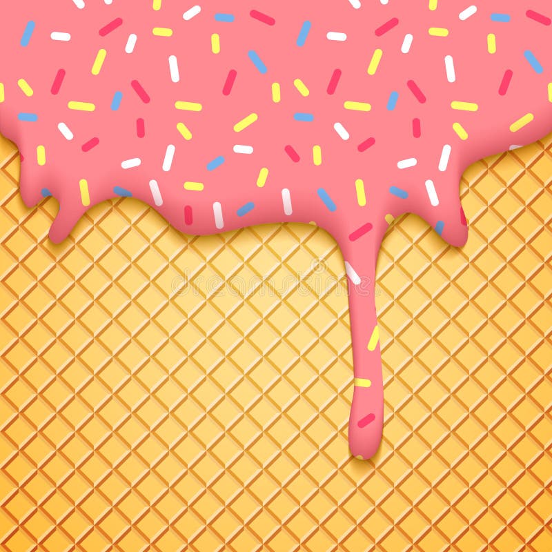 Pink Ice Cream Illustration With Wafer And Glaze Stock Vector
