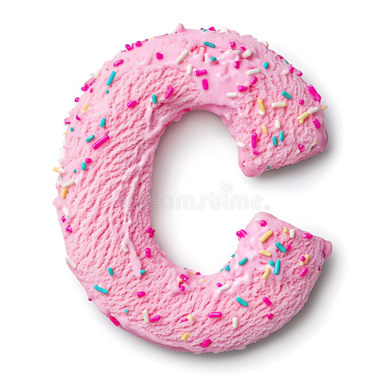 Pink Ice Cream Letter C with Sprinkles on White Background Stock ...