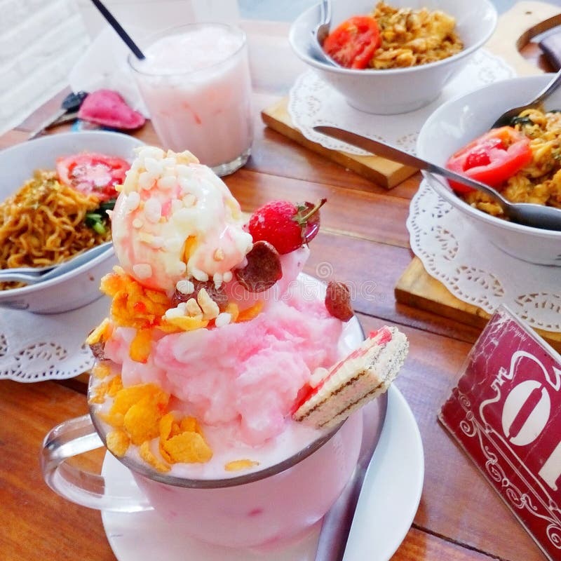 Pink ice cream stock photo. Image of wafer, table, pink - 59702504