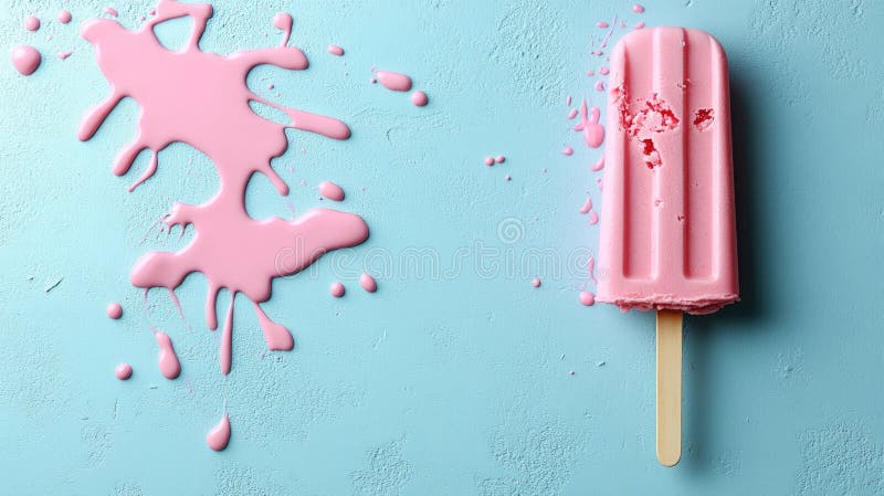 Pink Ice Cream Popsicle and Splatter on Light Blue Background Stock ...