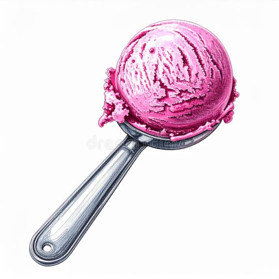 Pink Ice Cream Scoop on Silver Spoon Stock Illustration - Illustration ...